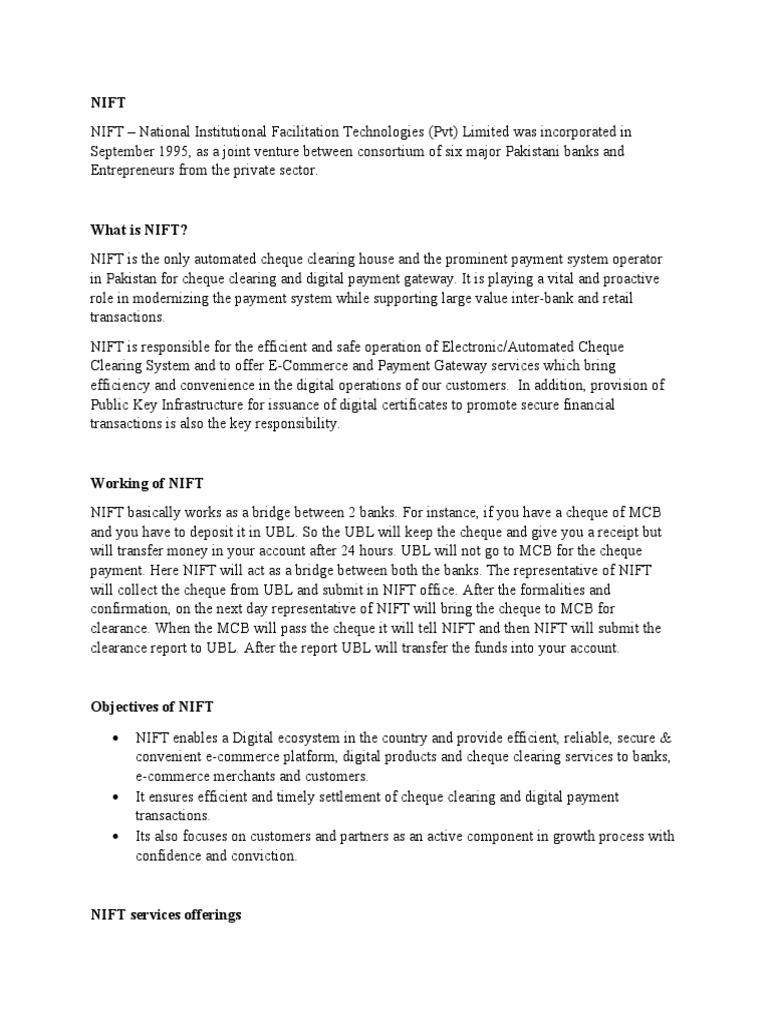 An Overview of NIFT: Pakistan's National Institutional Facilitation ...