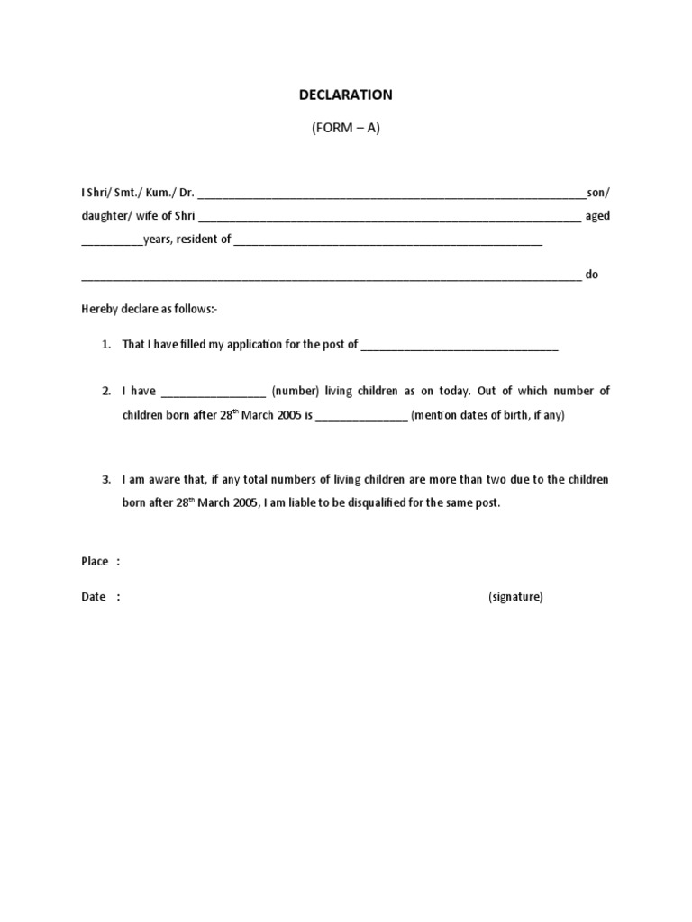 The Self Declaration (Form-A) | PDF