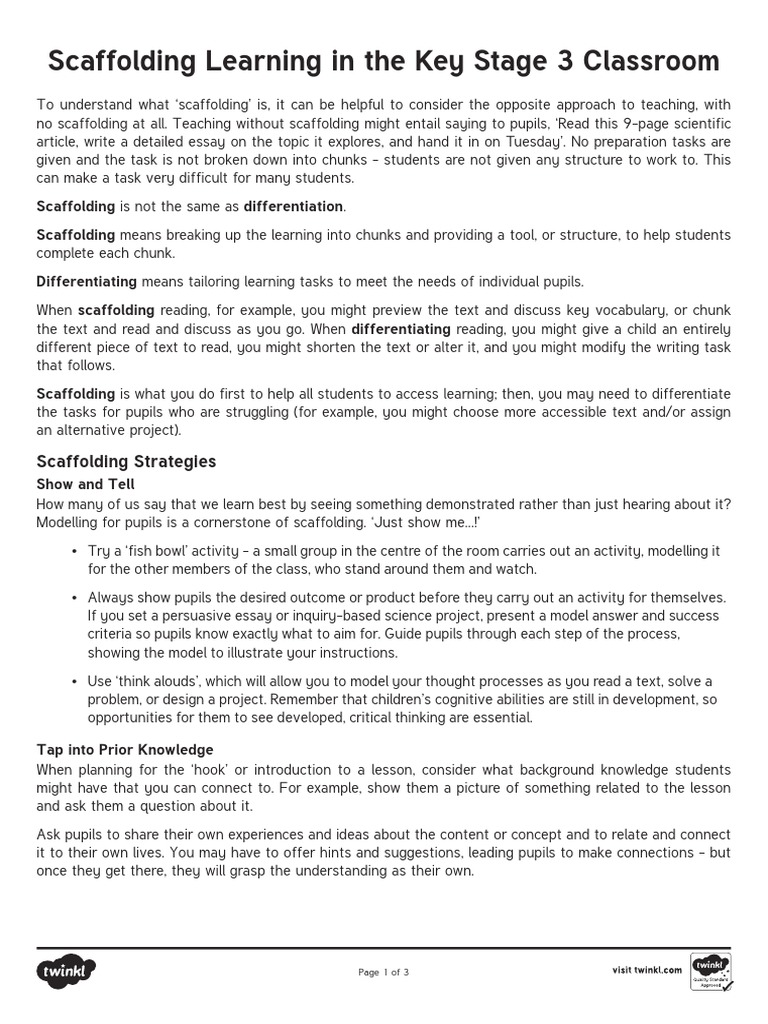 Scaffolding Strategies for Key Stage 3 | PDF | Learning | Behavior ...
