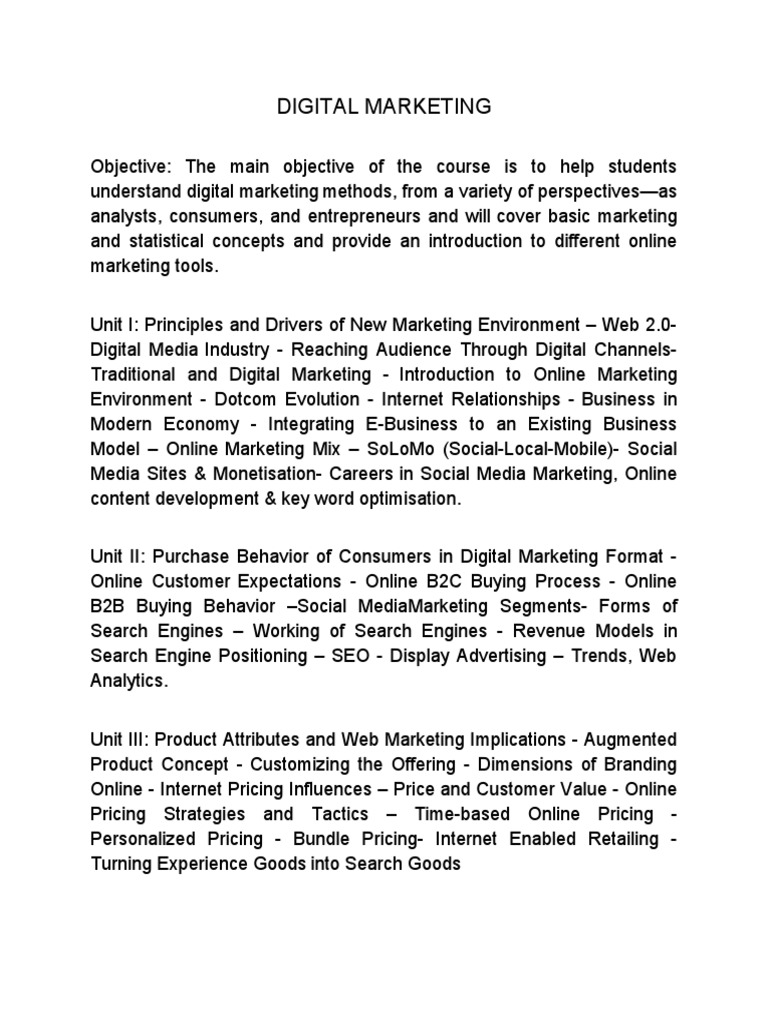 DIGITAL MARKETING Syllabus | PDF | Marketing | Digital Marketing