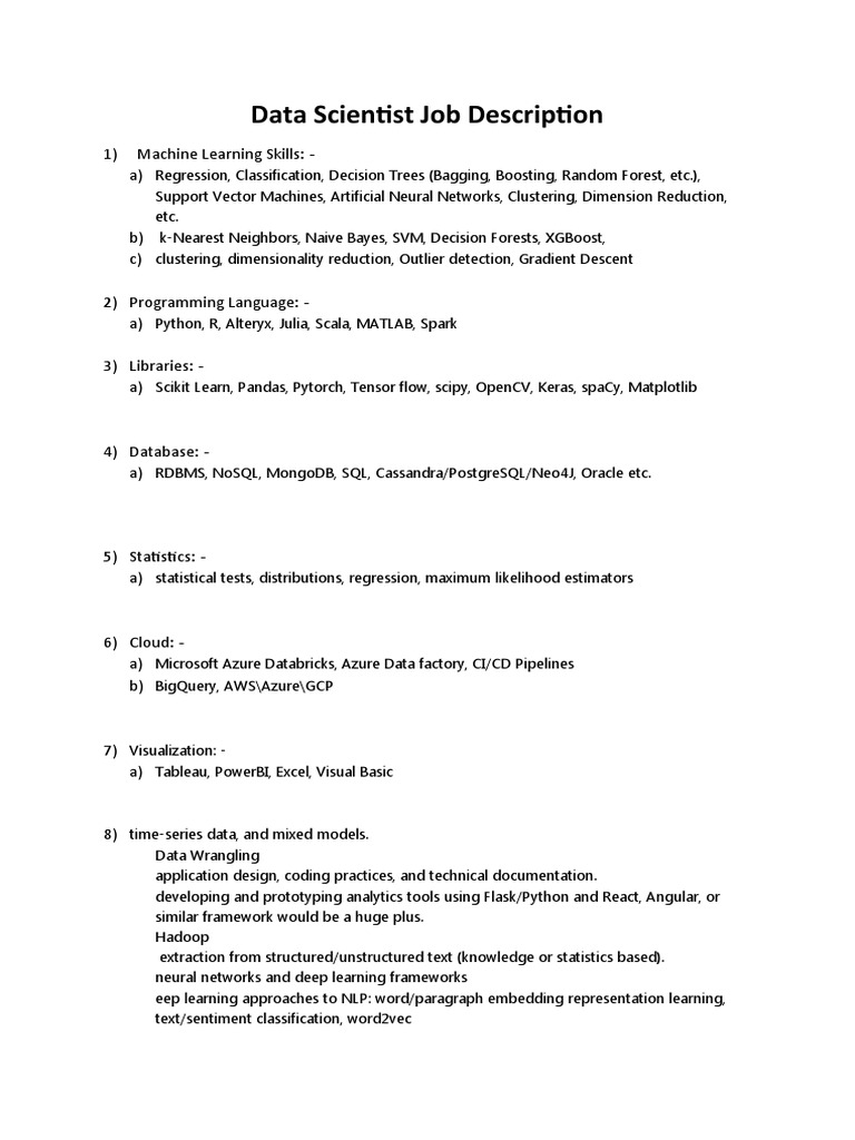 Data Scientist Job Description Overview | PDF