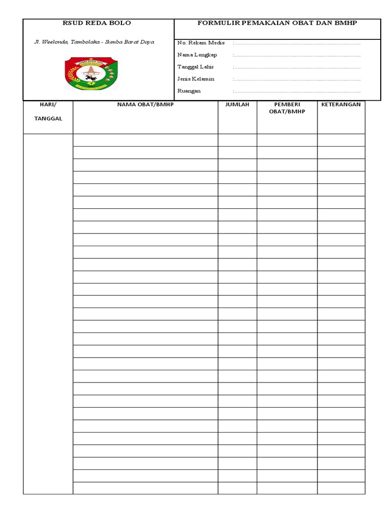 Form PEMAKAIAN OBAT DAN BMHP | PDF