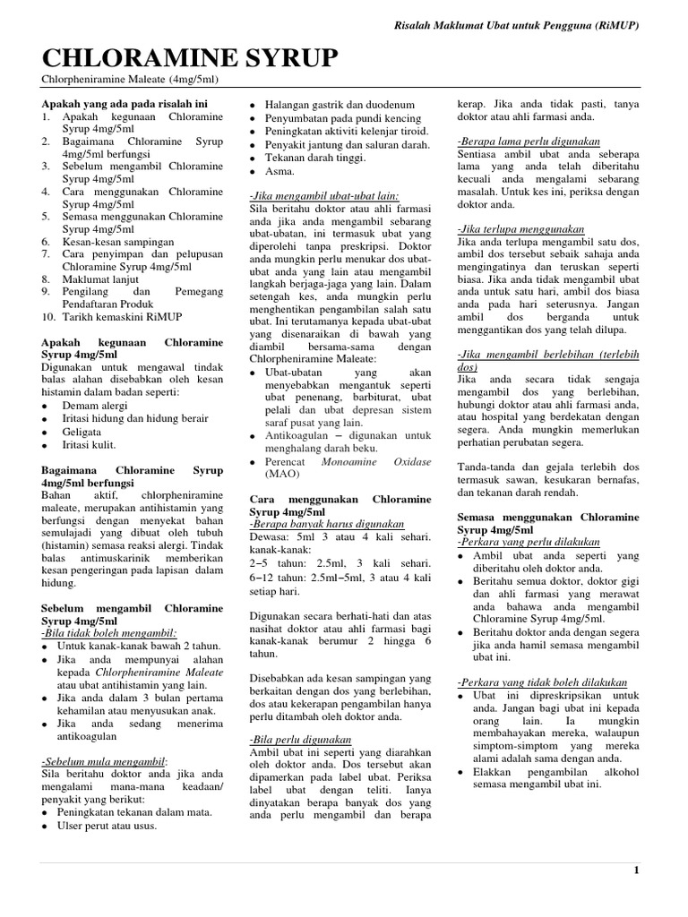 Chloramine Syrup Chlorpheniramine Maleate Royce Pharma Manufacturing ...