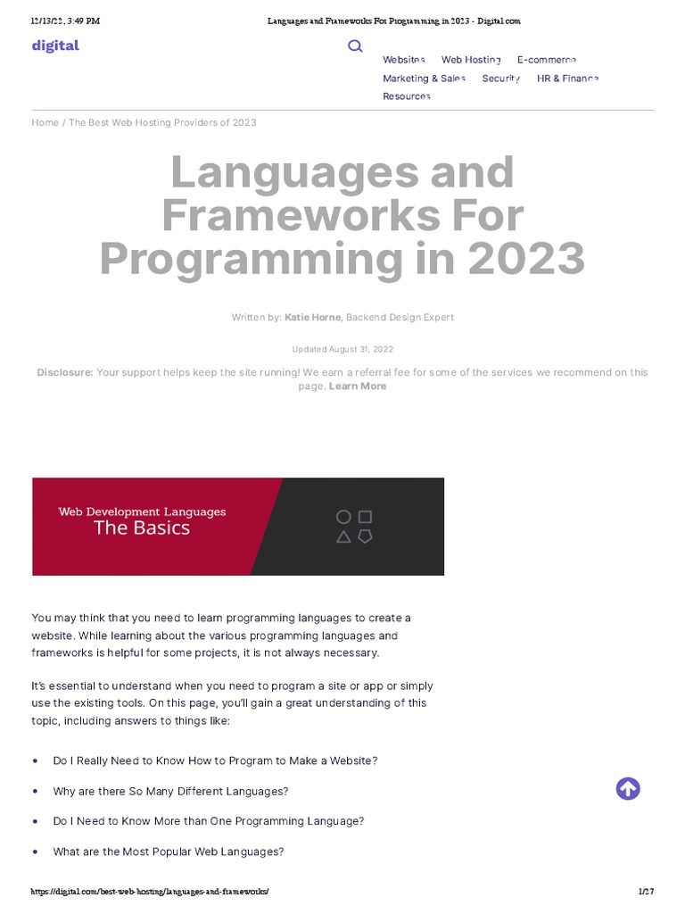 Languages and Frameworks For Programming in 2023 | PDF | Dynamic Web ...