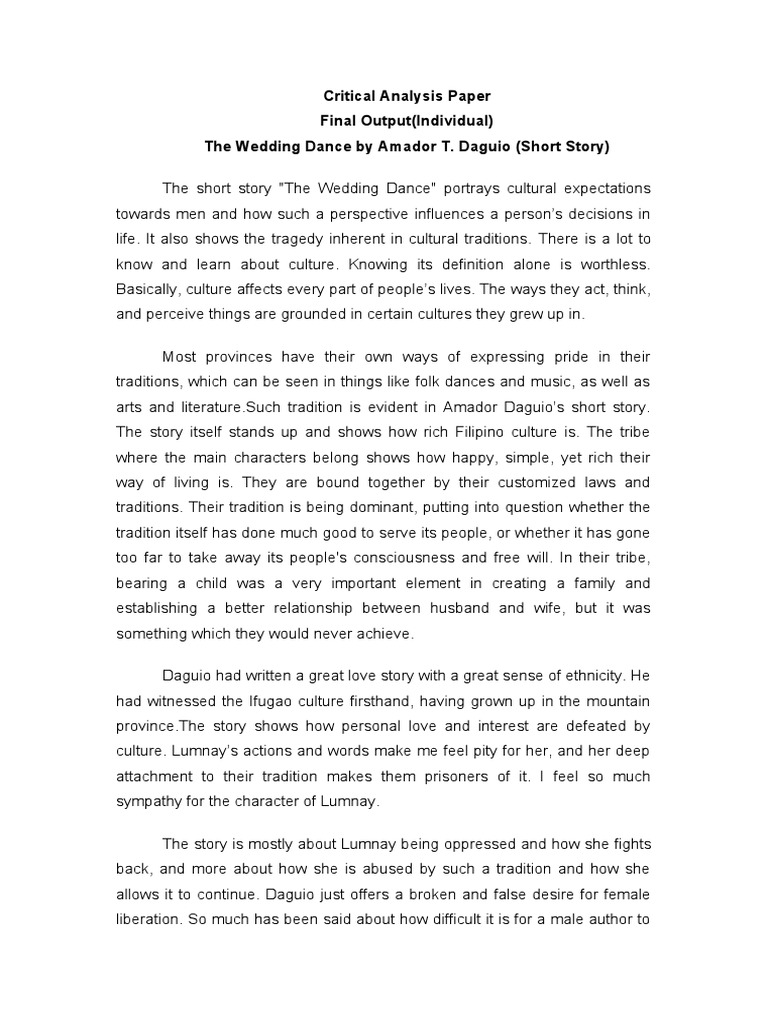 The Wedding Dance by Amador T. Daguio (Short Story) | PDF | Traditions ...