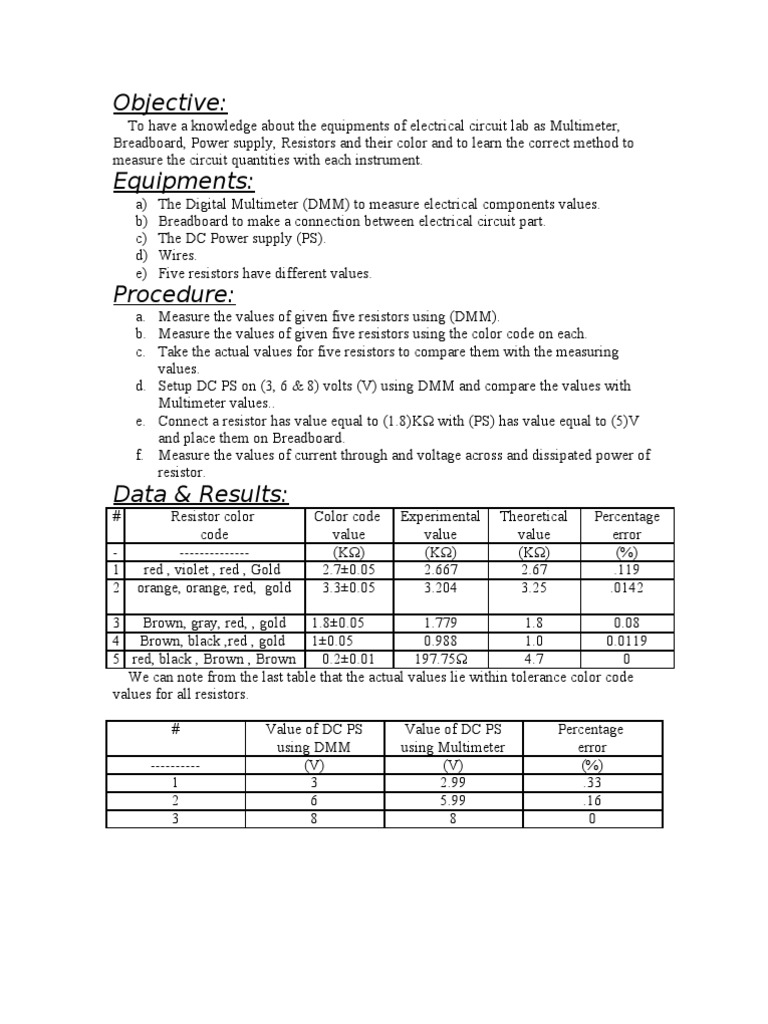 Lab. Equipments Familiarization | PDF | Resistor | Series And Parallel Circuits