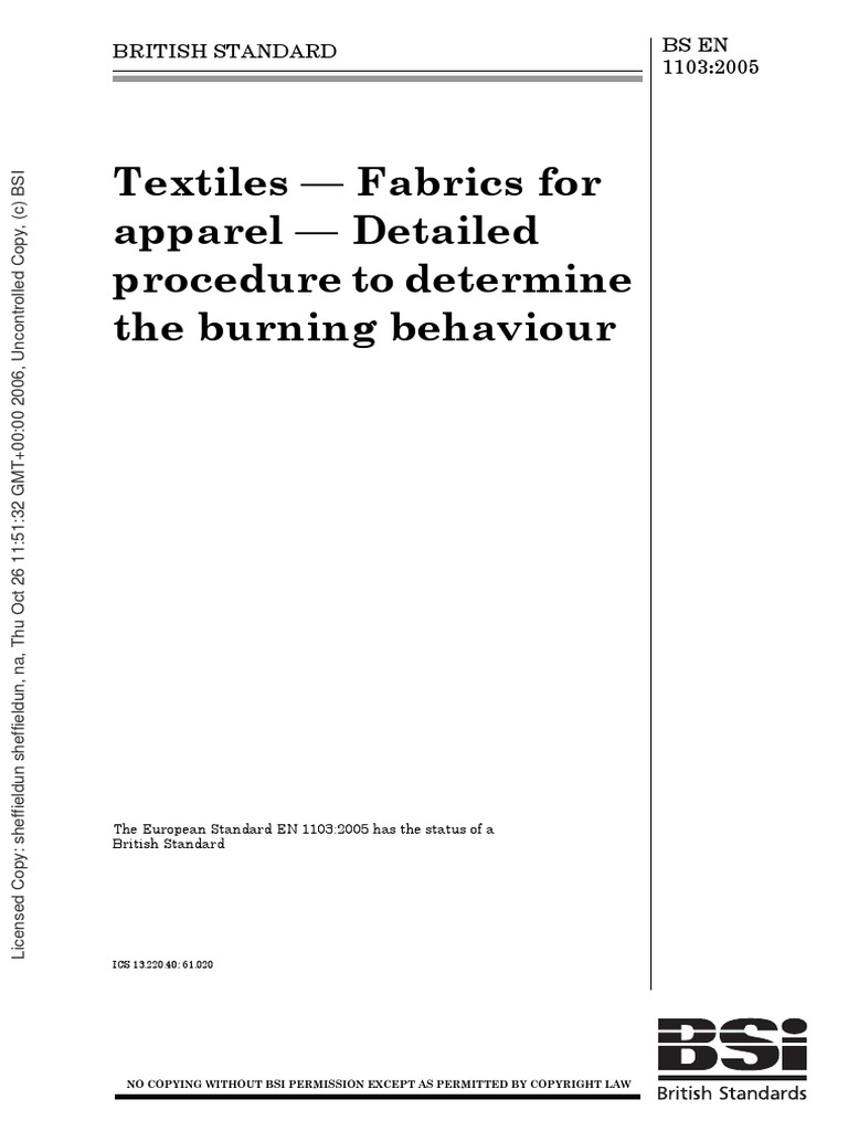 BS en 1103-2005 | PDF | Copyright | Textiles