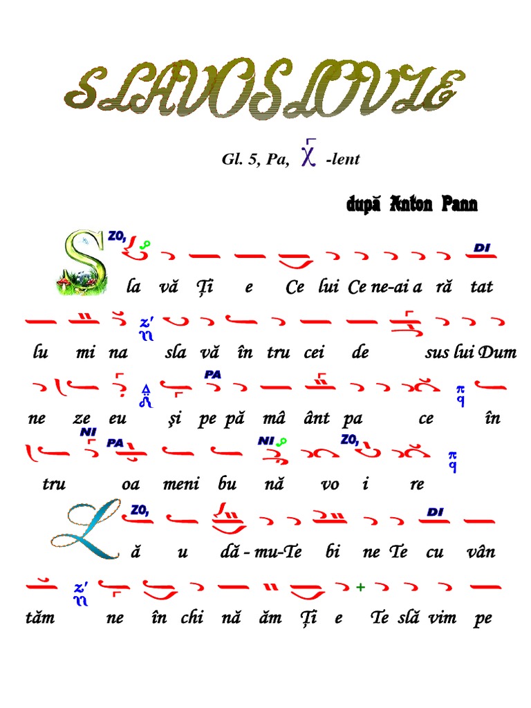 Slavoslovie, Gl. 5, Enarmonica, Dupa Anton Pann | PDF
