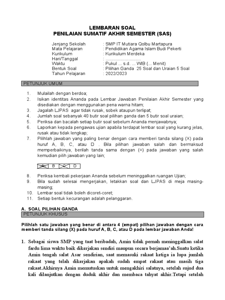 Lembaran Soal Sas 22 | PDF