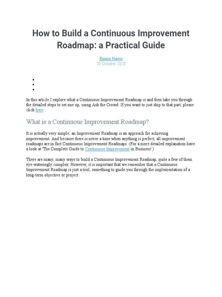 How To Build A Continuous Improvement Roadmap | PDF | Goal