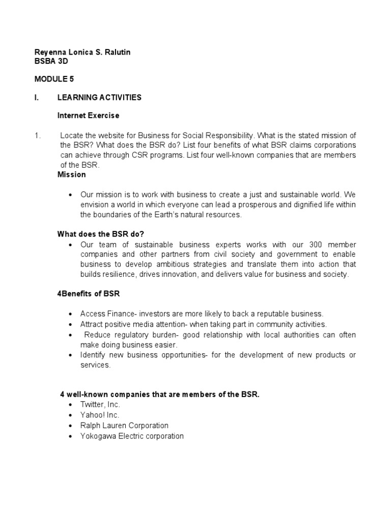 CSR MGT 4 C Module 5 - 1 | PDF | Corporate Social Responsibility ...