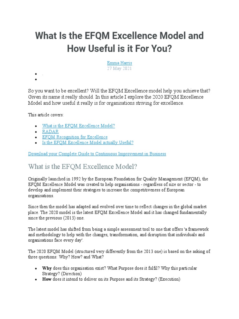 What Is The EFQM Excellence Model and How Useful Is It For You | PDF ...