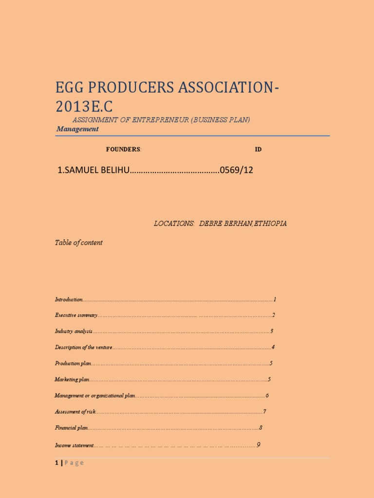BUSINESS - PLAN - OF Egg Production by Samuel | PDF | Equity (Finance ...