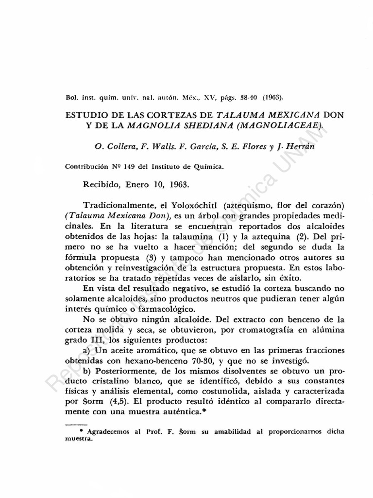 Estudio de Talauma mexicana y sus compuestos | PDF | Química | Química ...