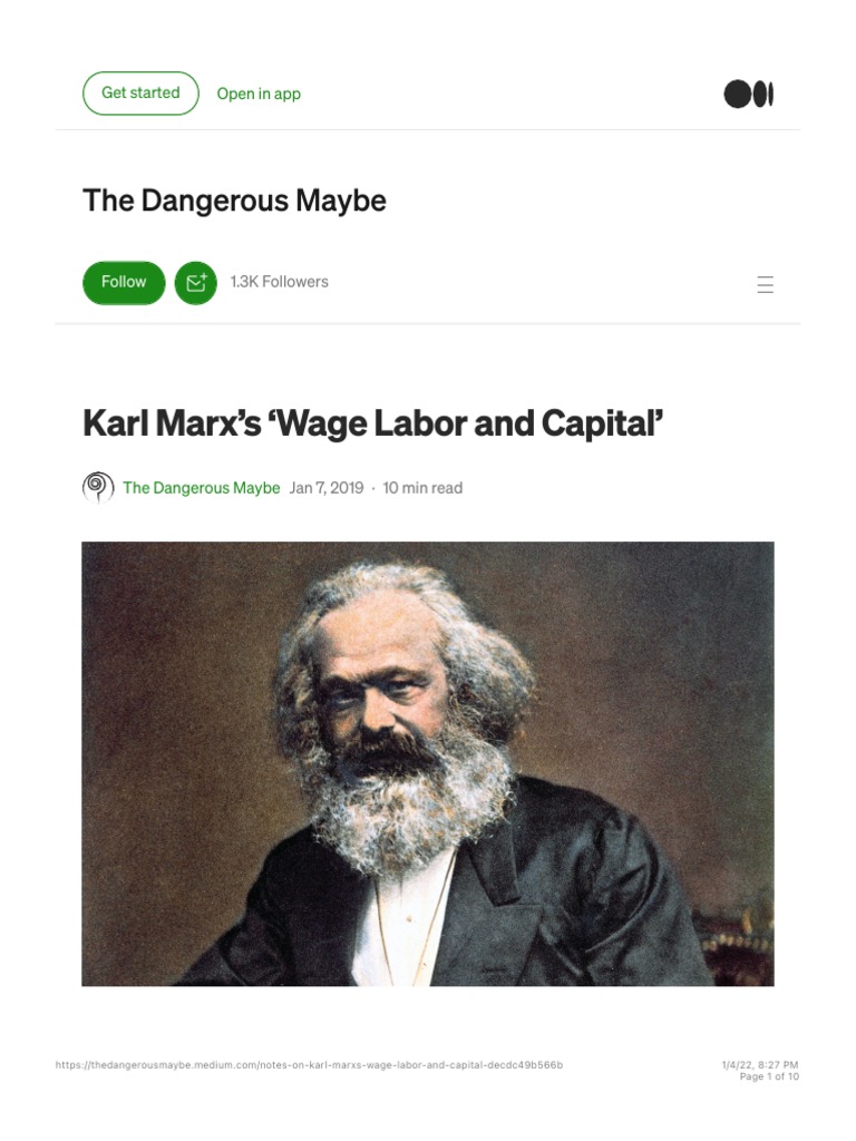 Karl Marx's Wage Labor and Capital' - by The Dangerous Maybe - Medium ...