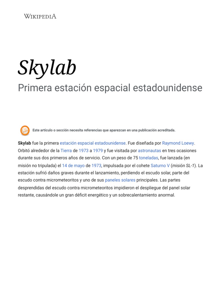 Skylab - Wikipedia, La Enciclopedia Libre | PDF | Skylab | Saturno ...