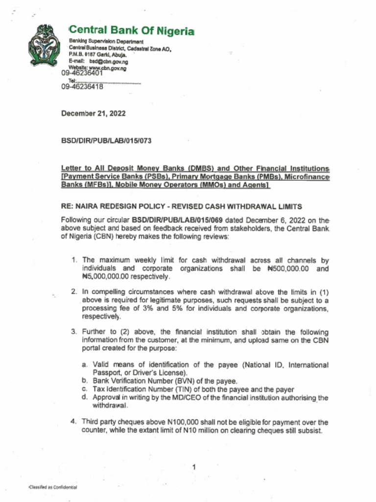 Naira Redesign Policy - Revised Cash Withdrawal Limits | PDF