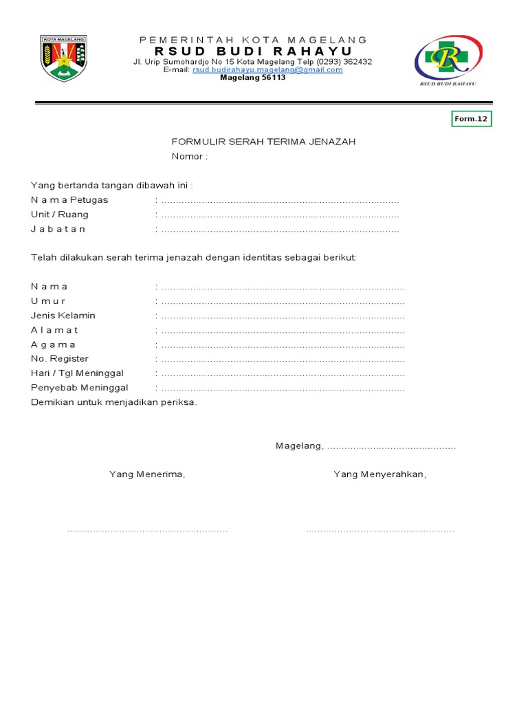 FORMULIR (12) Serah Terima Jenazah | PDF