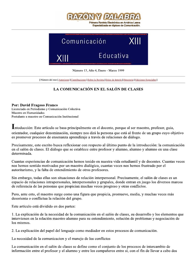 La Comunicación en El Salón de Clases | PDF