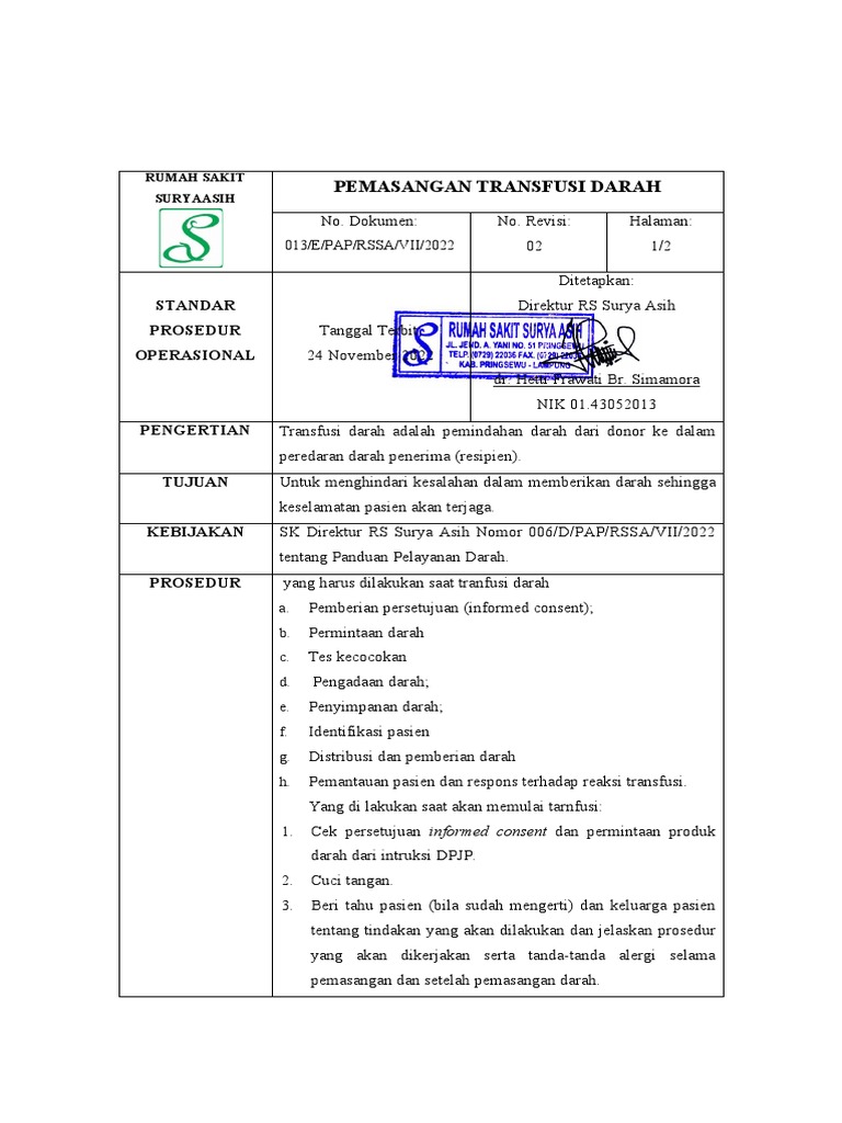 Spo Transfusi Darah | PDF