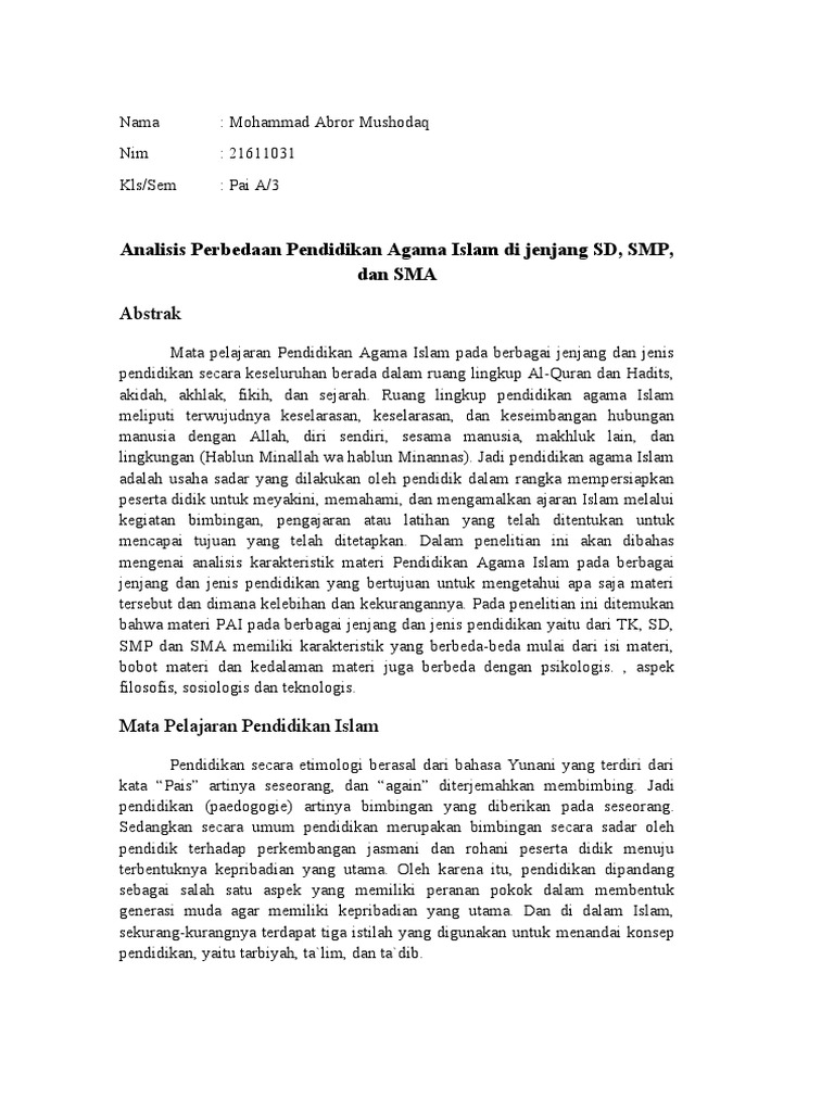 Perbedaan PAI SD, SMP, SMA-M Abror | PDF | Karier & Perkembangan