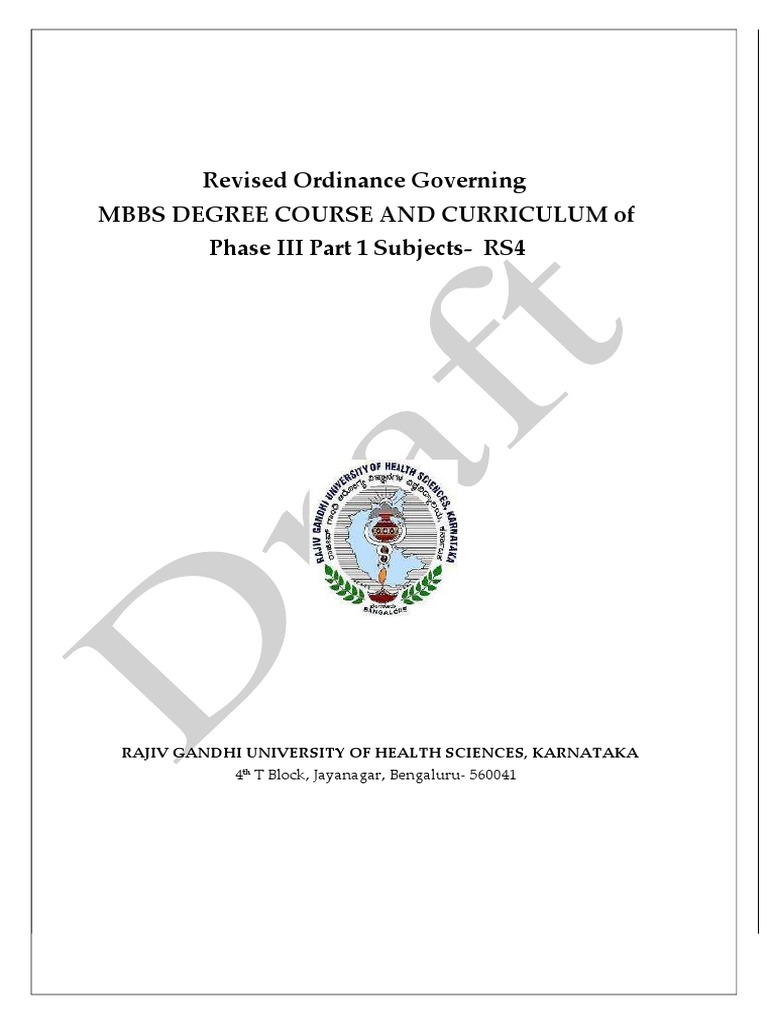 Revised Ordinance MBBS UG Curriculum 3rd Part 1 Year (1) RS4 | PDF ...