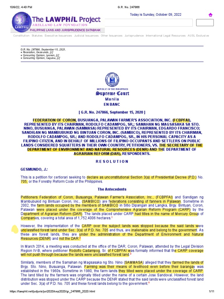 030 Federation of Coron v. DENR | PDF | Standing (Law) | Burden Of ...