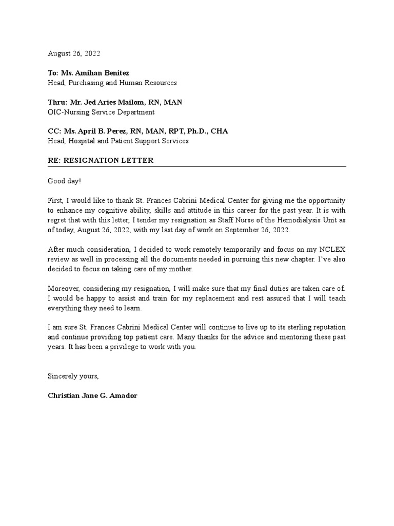 Resignation Letter 2022 - CJ | PDF