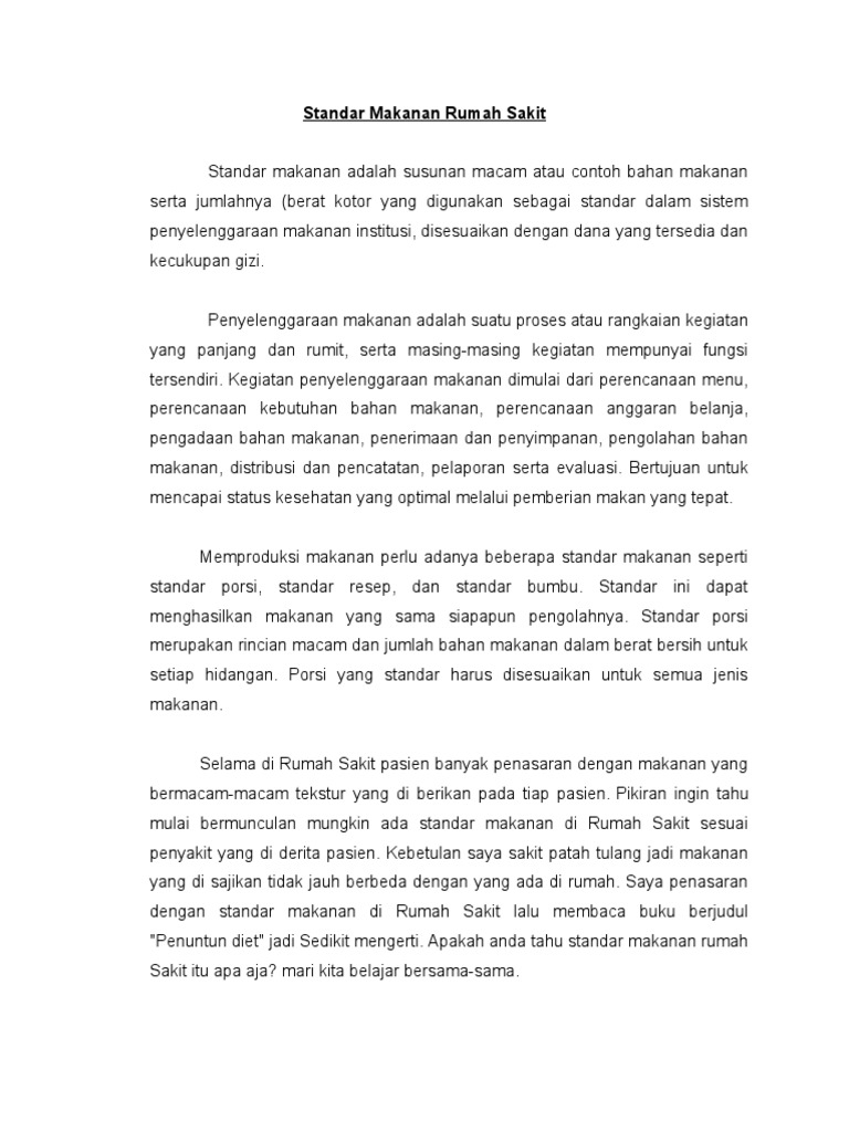 Standar Makanan dan Bumbu Rumah Sakit | PDF