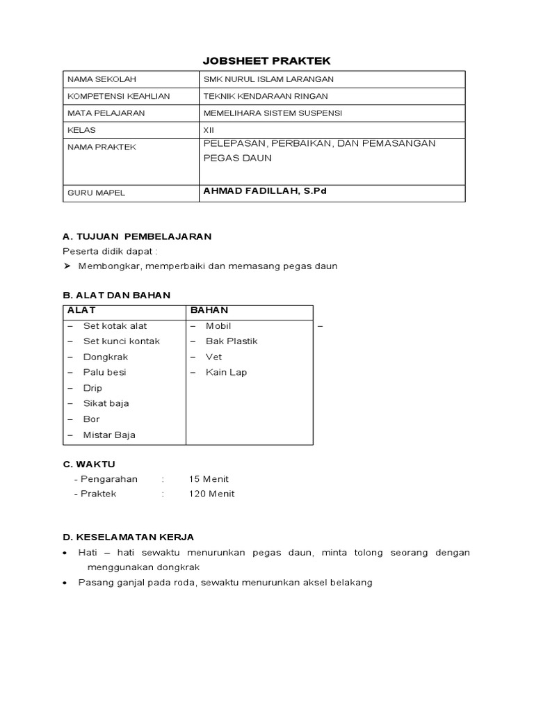 Dokumen - Tips - Jobsheet Praktek Suspensi | PDF