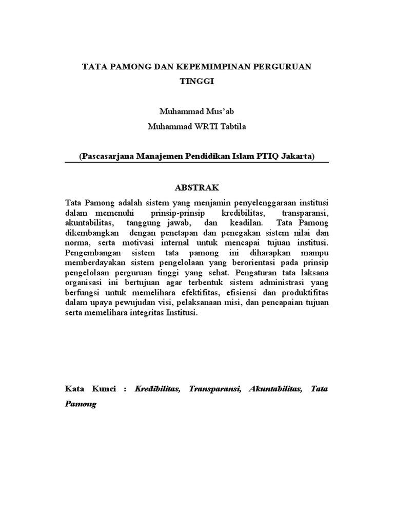 Tata Pamong dalam Pengelolaan Perguruan Tinggi | PDF