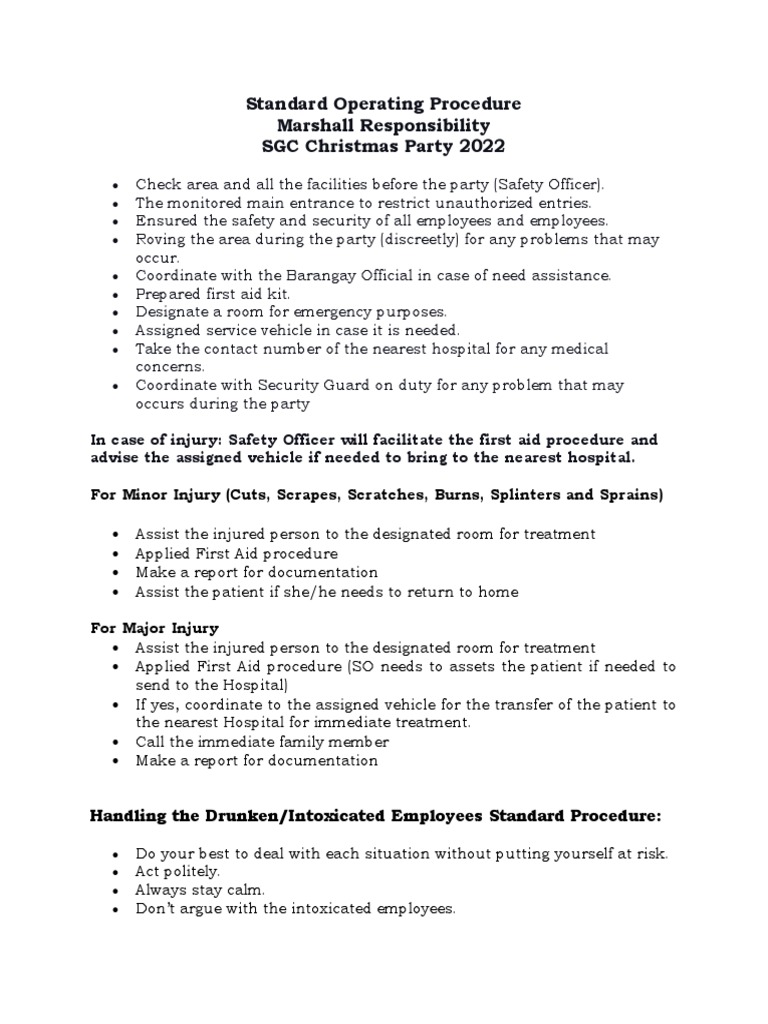 SOP SGC Marshall | PDF | First Aid | Security Guard