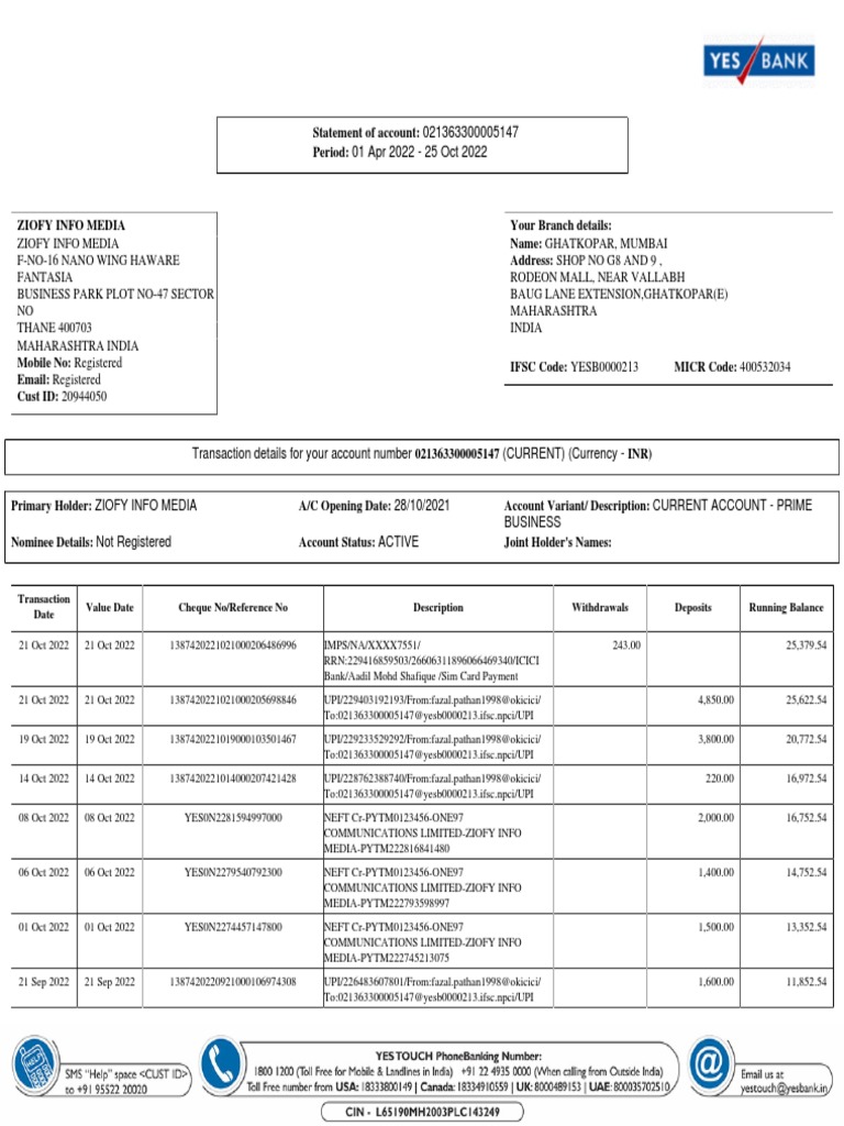 01 Apr 2022 - 25 Oct 2022 | PDF | Transaction Account | Banks
