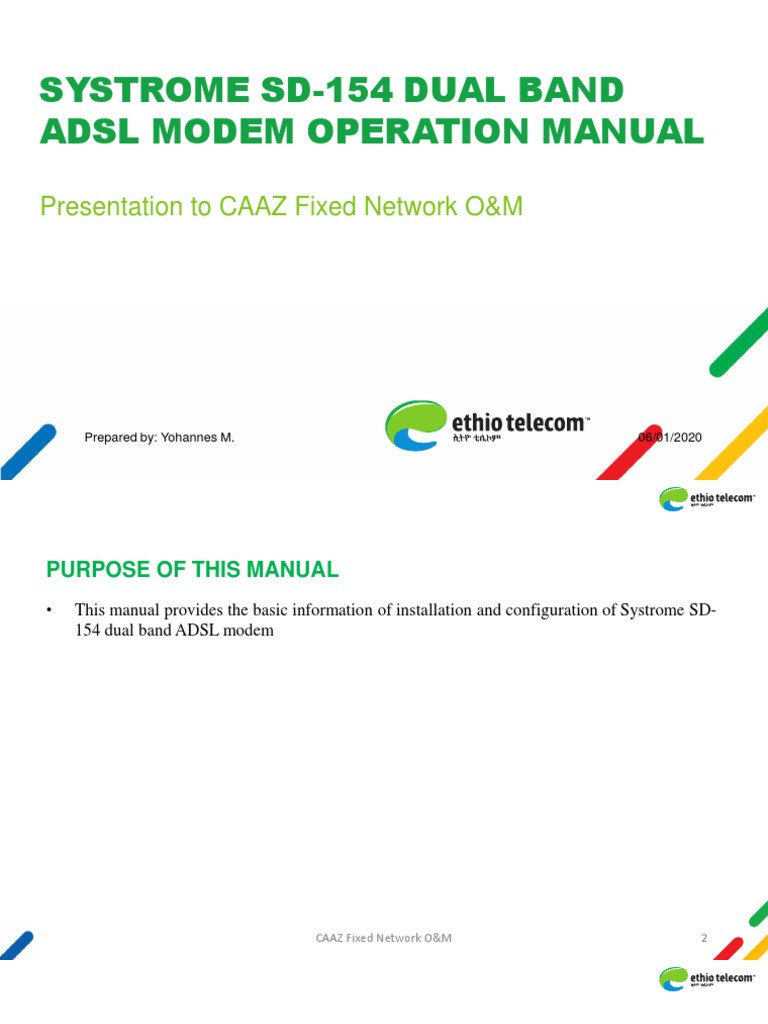 Systrome Sd-154 Dual Band Adsl Modem Operation Manual: Presentation To ...