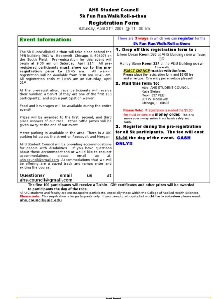 AHS 5k Fun Run Registration Form | PDF | Business