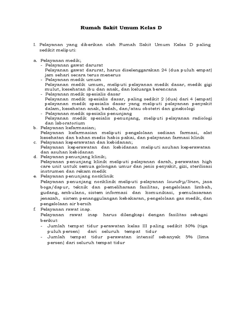 Jenis Pelayanan RS Tipe D | PDF
