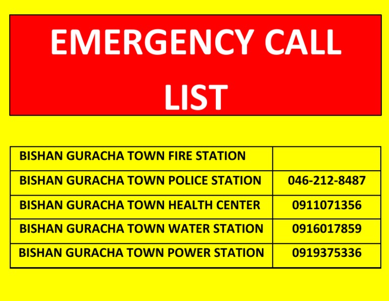 Emergency Call List | PDF