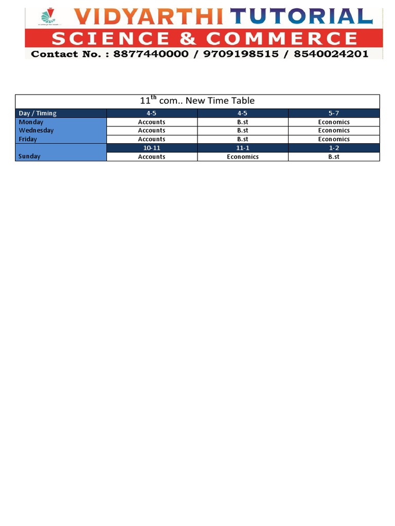 11th Comm Time Table | PDF