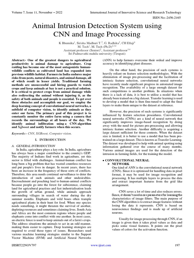 Animal Intrusion Detection System Using CNN and Image Processing | PDF | Deep Learning | Machine ...