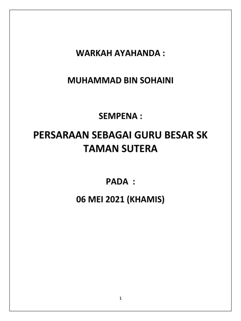Teks Ucapan Persaraan Guru Besar | PDF