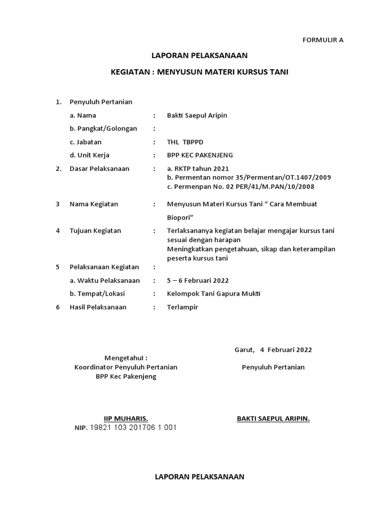 FORM A - Menyusun Materi Kursus Tani 2020 | PDF