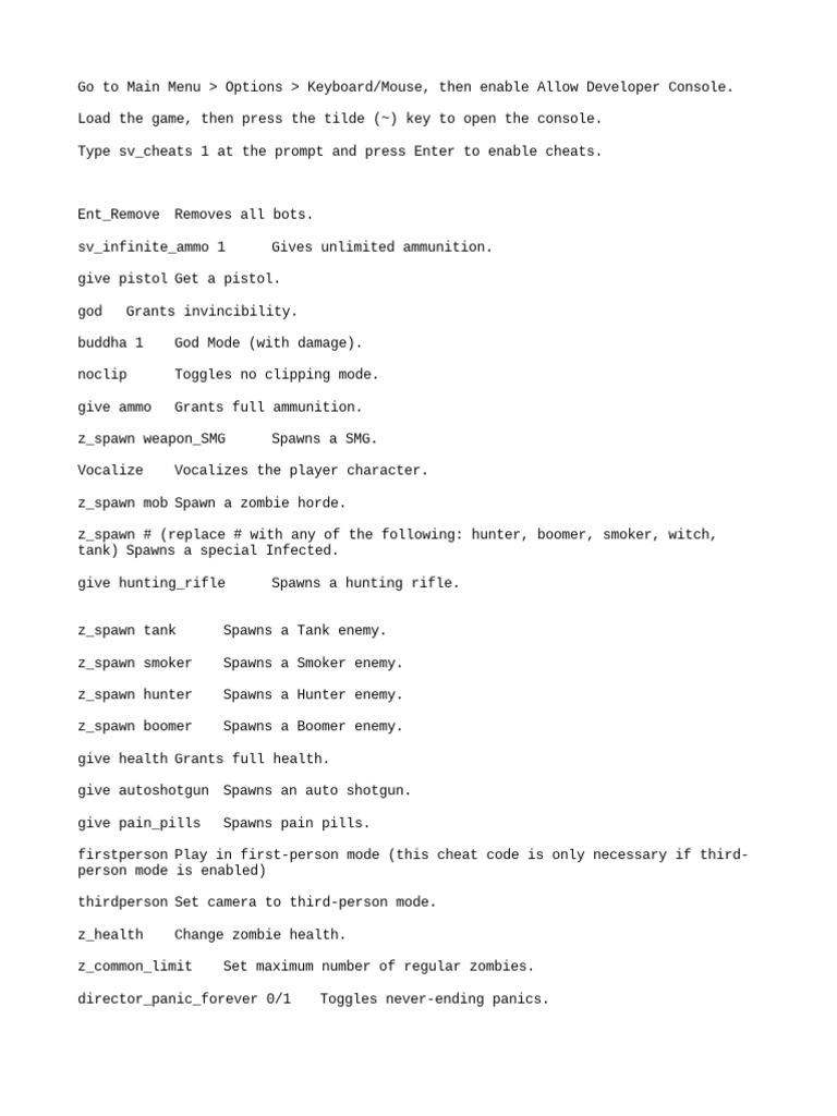 l4d Code Cheat | PDF | Cheating In Video Games | Ammunition