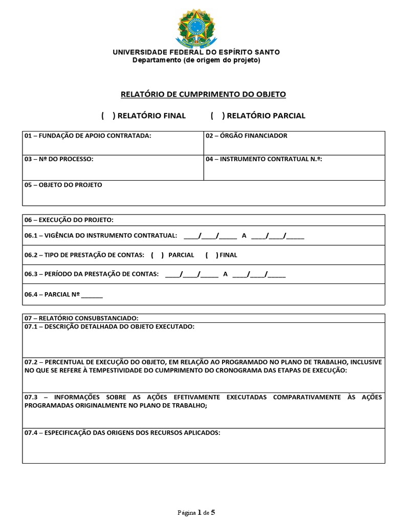 Modelo 05 - Relatorio de Cumprimento Do Objeto | PDF