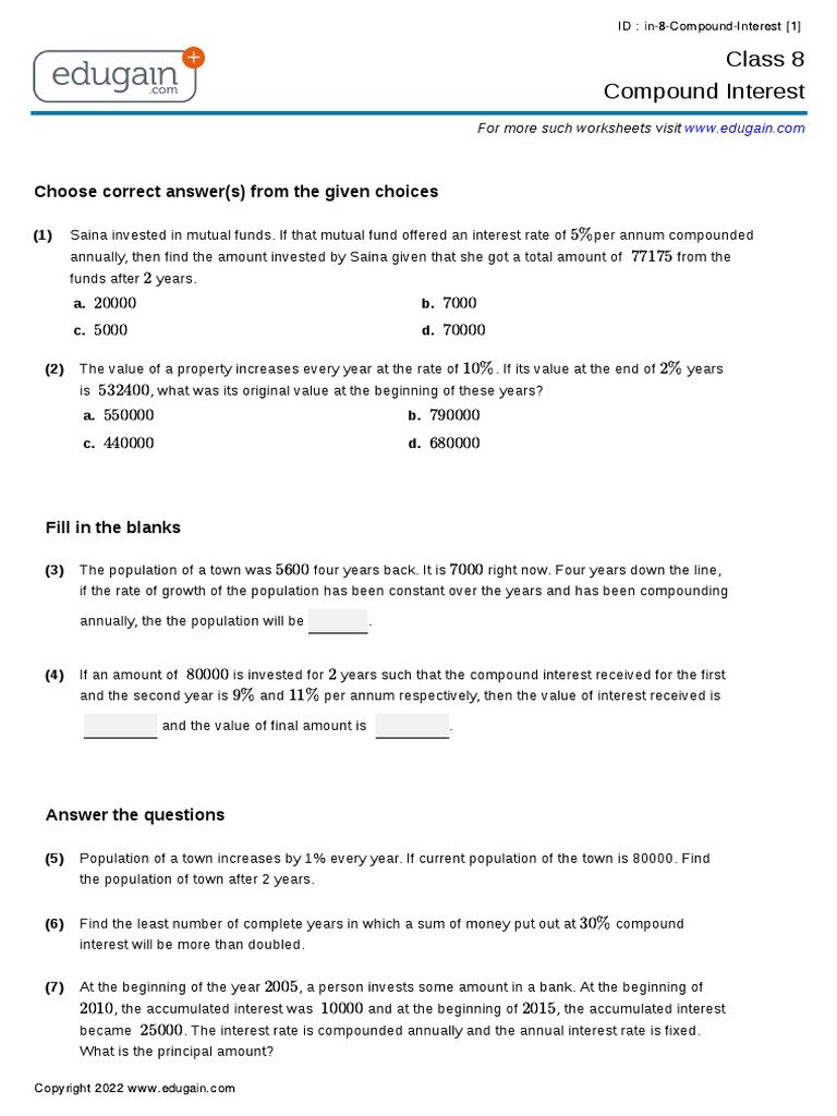Grade 8 Compound Interest in | PDF | Interest | Compound Interest