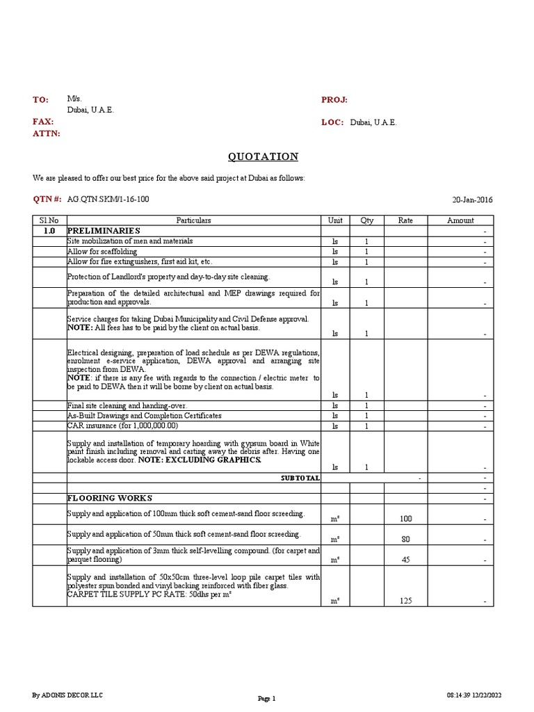 Aluminium & Gypsum Quotation Format | PDF | Drywall | Flooring