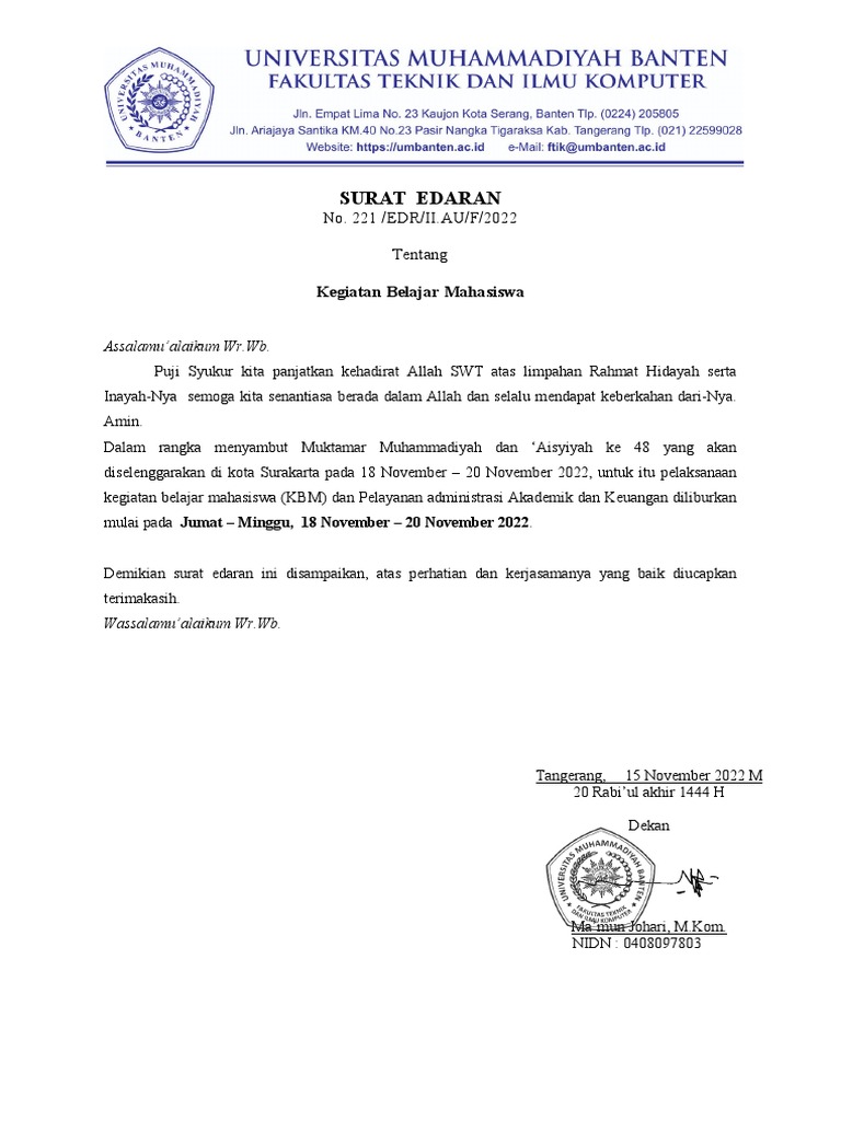 Surat Edaran Perkuliahan | PDF
