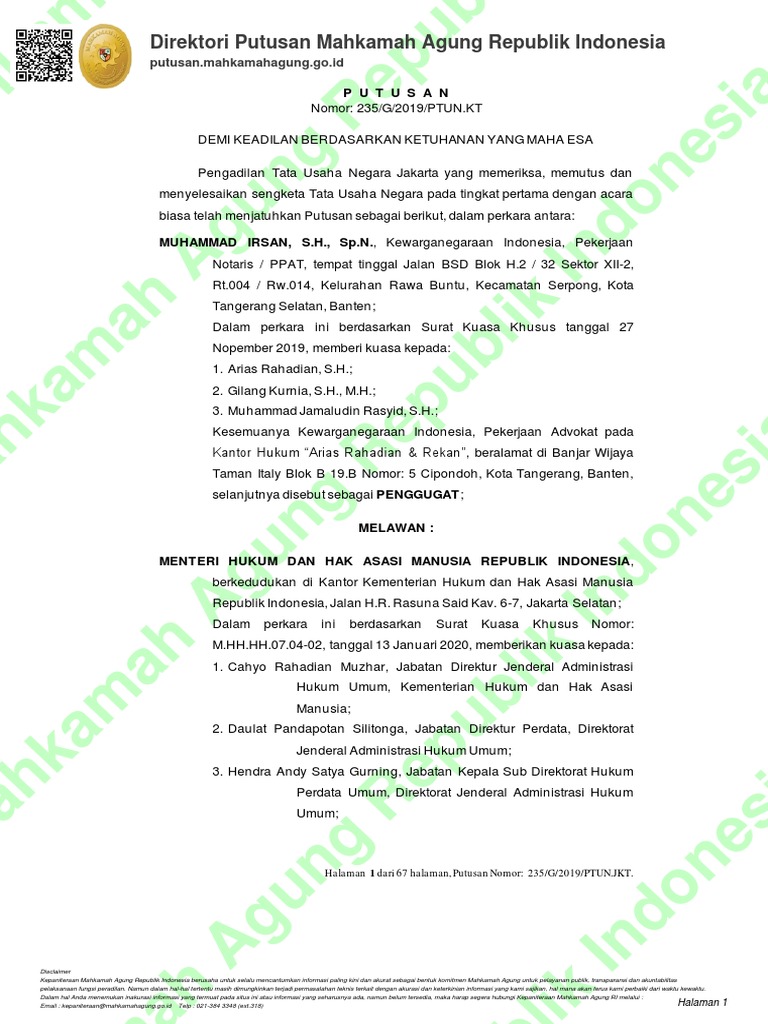 Putusan PTUN Jakarta: Kasus Notaris 2019 | PDF