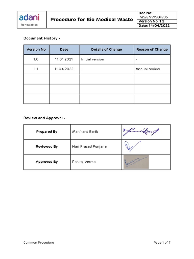 Procedure For Biomedical Waste | PDF | Waste Management | Waste