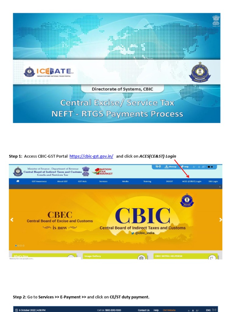 CBIC-ICEGATE For CE and ST NEFT RTGS Payment Advisory | PDF | Computing ...