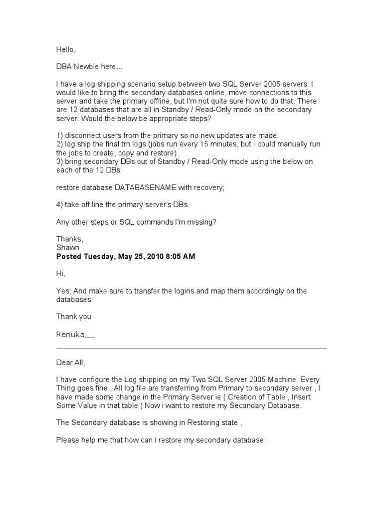 A Guide to Configuring and Implementing Log Shipping Between SQL Server ...